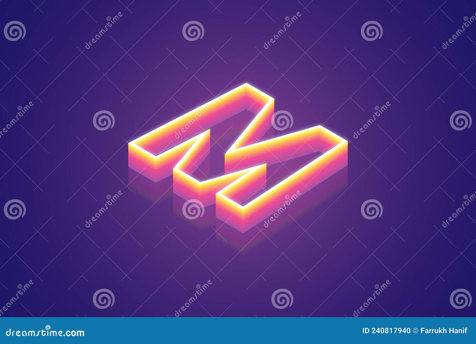 3d Render Letter M Isometric Shape on Blue Purple Background Stock ...