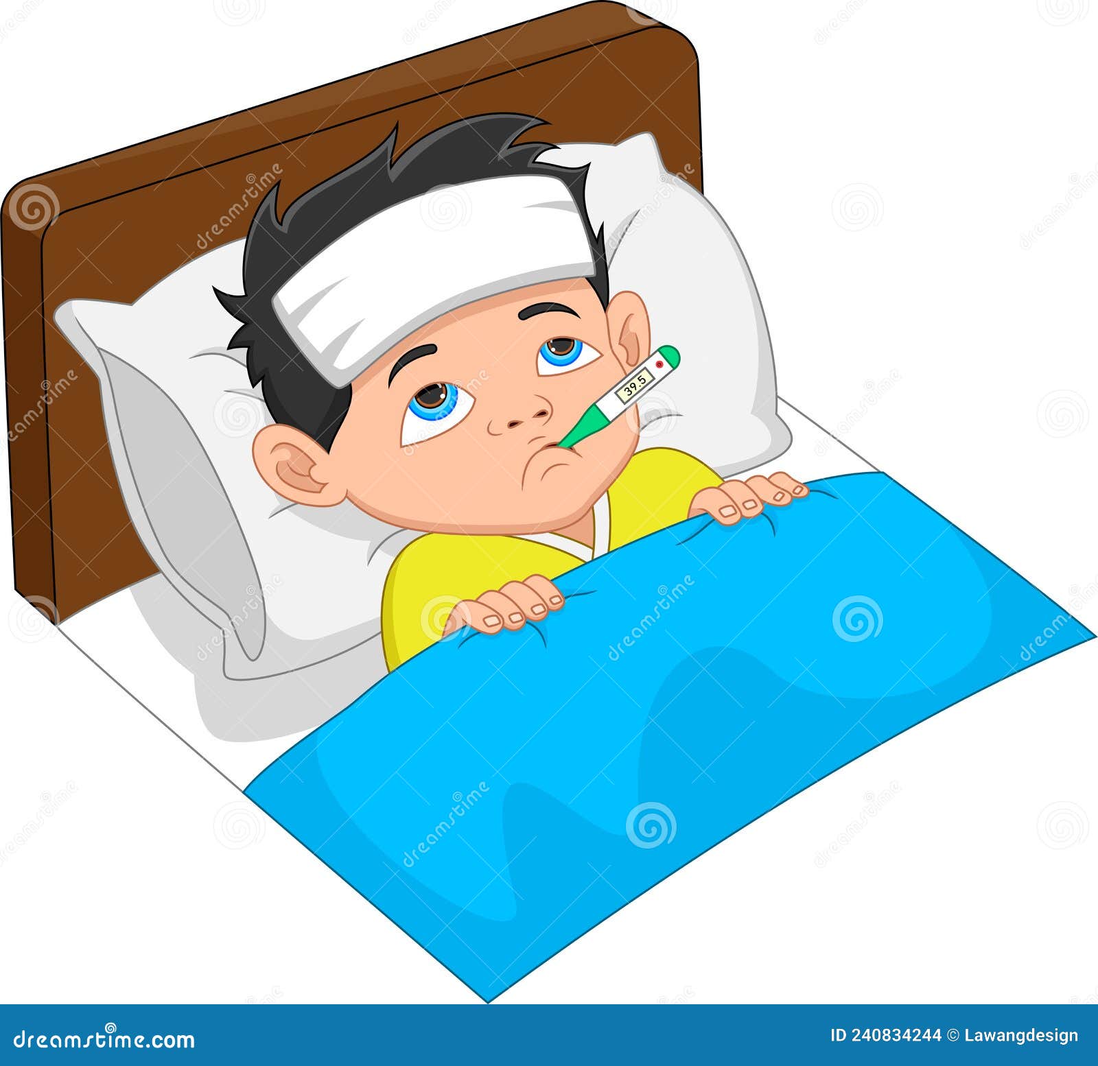 Cartoon Sick Boy with High Temperature Stock Vector - Illustration of ...