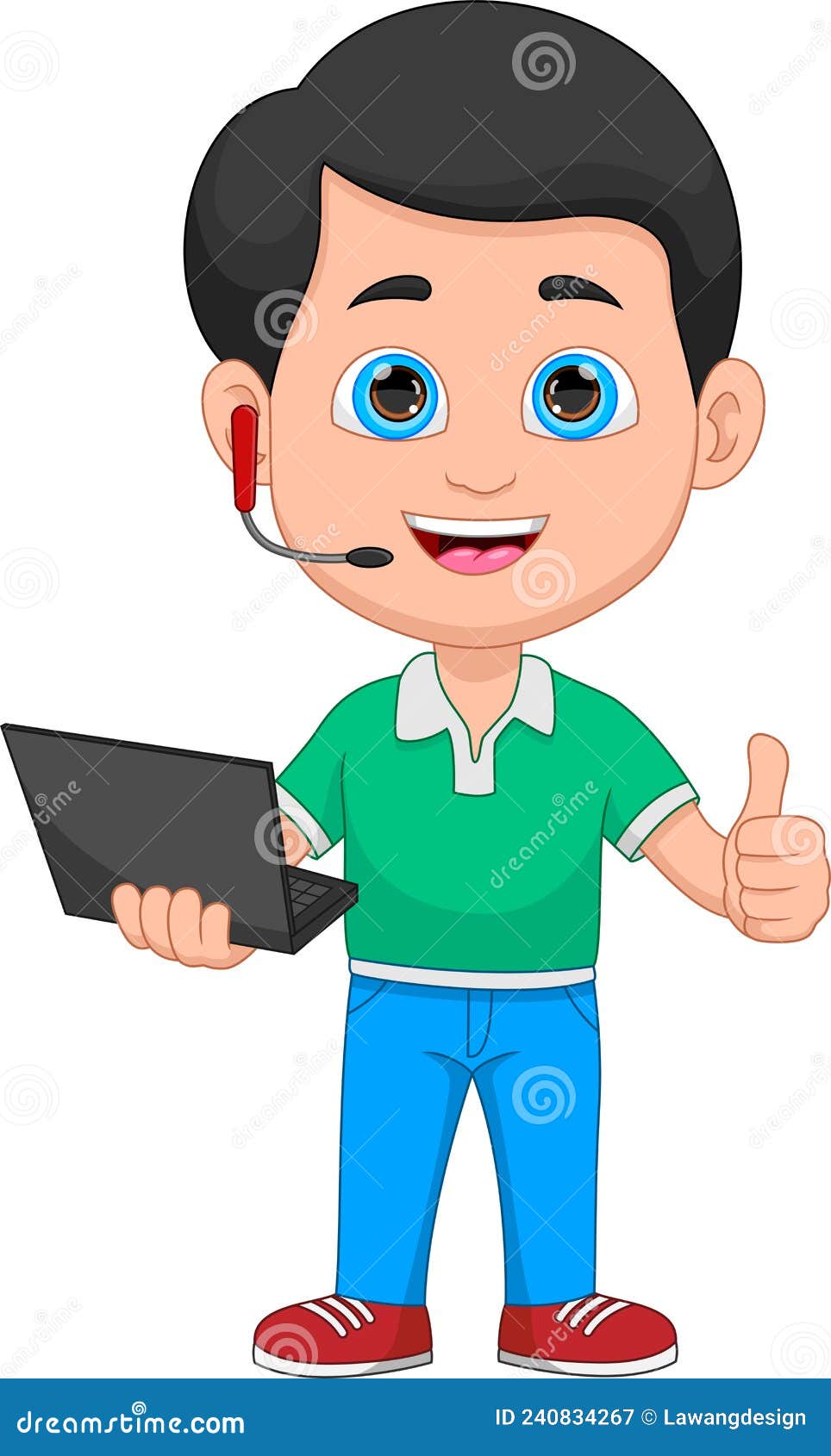 Boy Holding Laptop and Thumbs Up Stock Vector - Illustration of reading ...