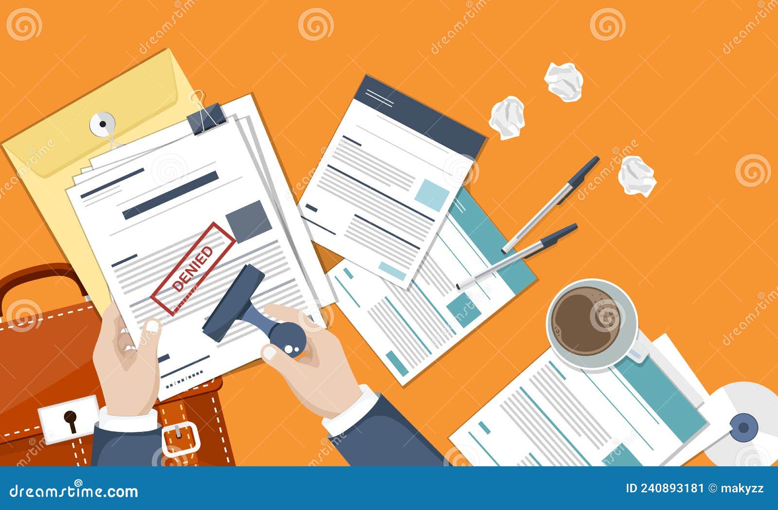 Hand Stamps Paper Document with Rejected Stamp. Stock Vector ...