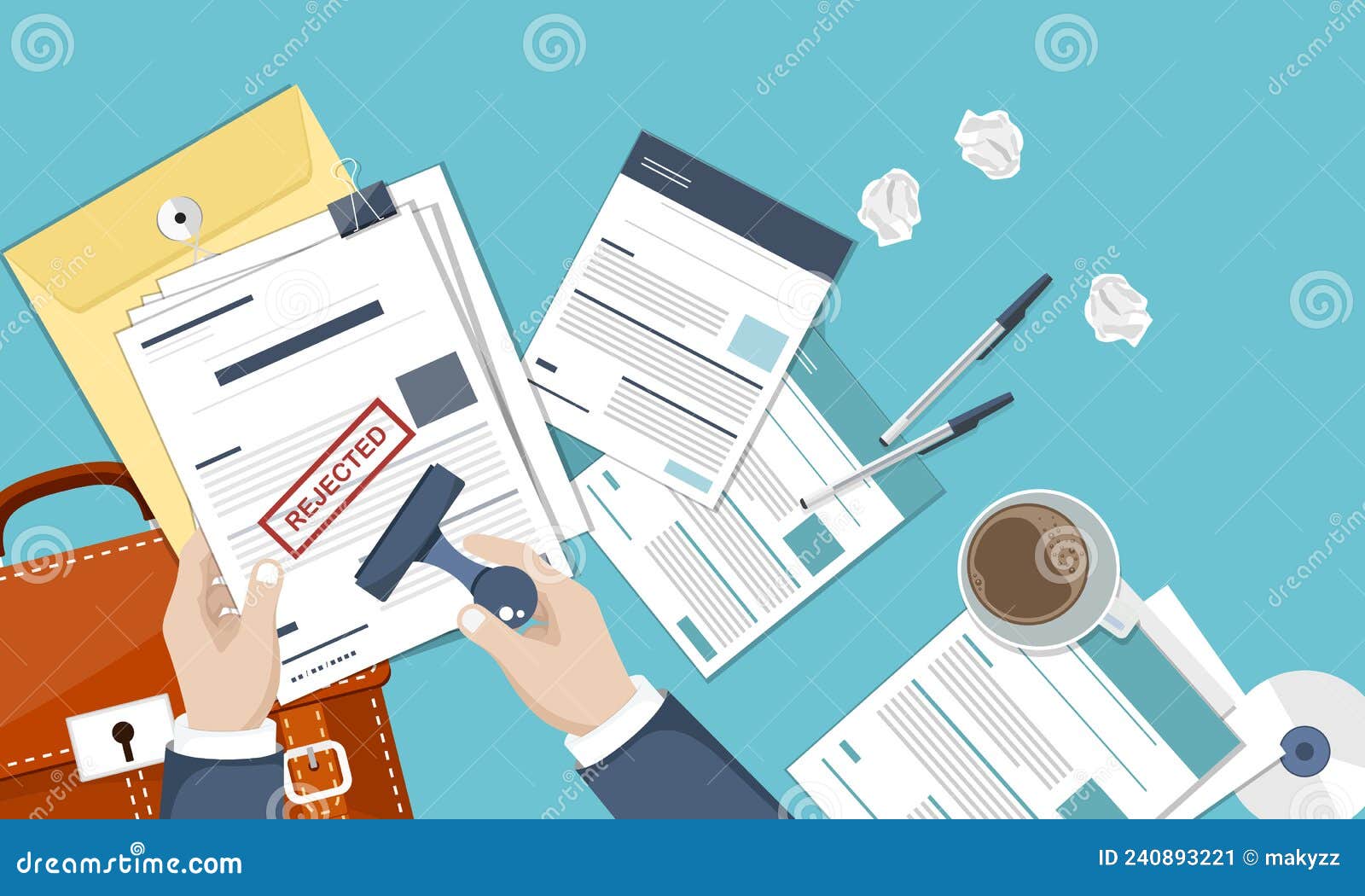 Hand Stamps Paper Document with Rejected Stamp. Stock Vector ...