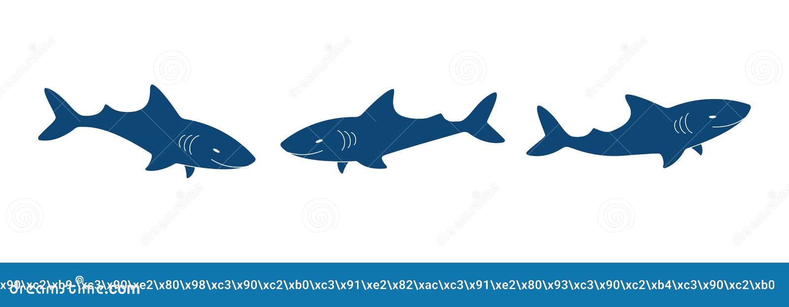 Sharks Set Of Different Shapes And Types. Cartoon Characters. Vector ...