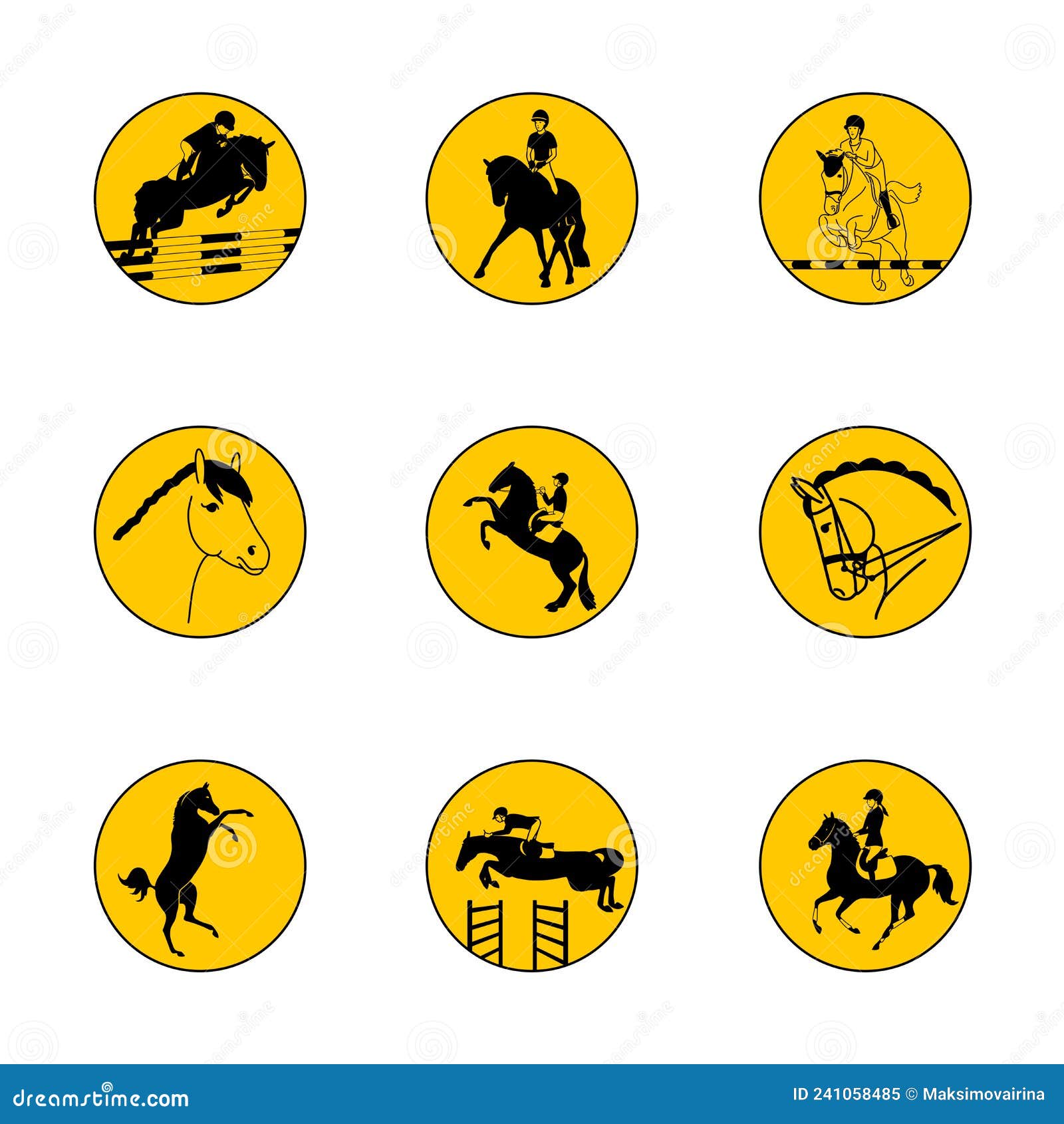 Set of Icons on the Theme of Equestrian Sports Stock Vector ...