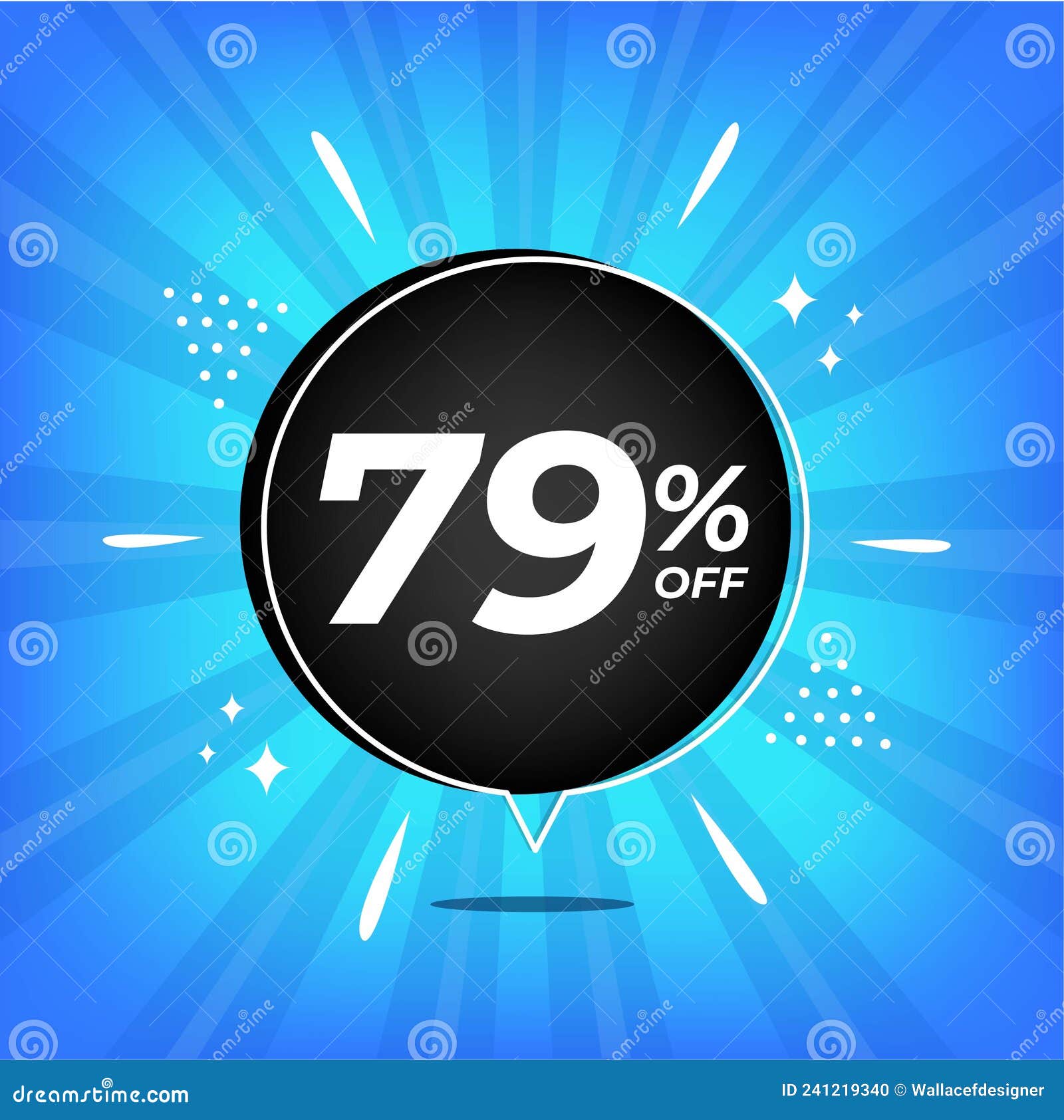 79 Off. Blue Banner with Seventy-nine Percent Discount on a Black ...