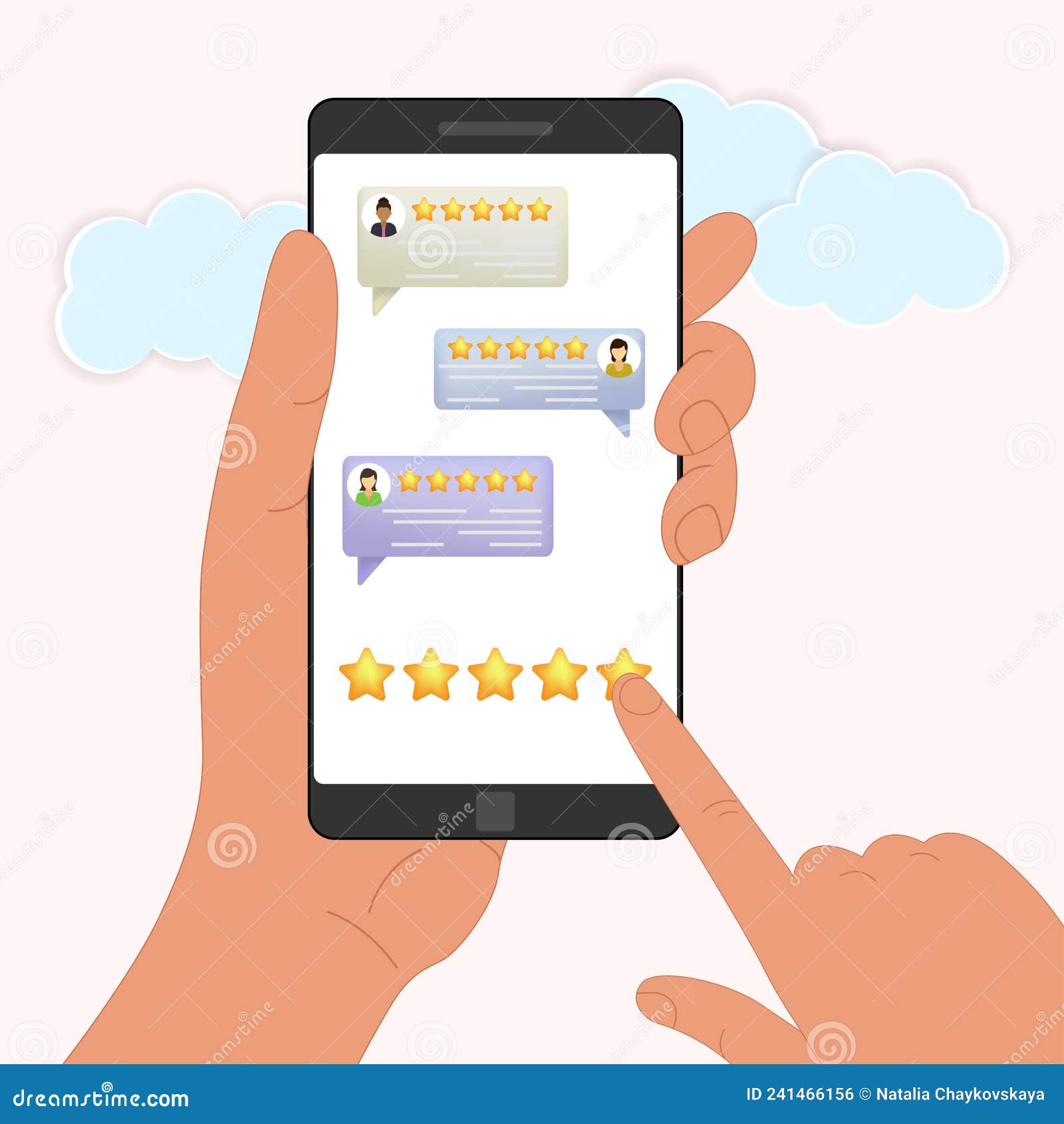 Hands Holding a Phone with a Rating of Reviews. Experience Concept or ...