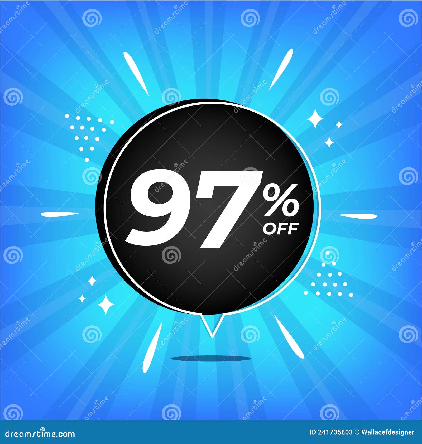 97 Off. Blue Banner with Ninety-seven Percent Discount on a Black ...