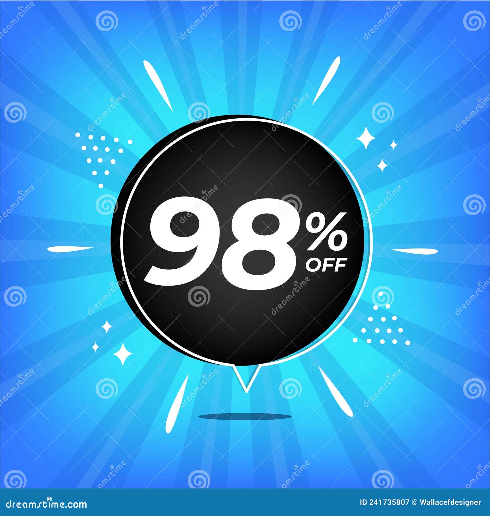 98 Off. Blue Banner with Ninety-eight Percent Discount on a Black ...