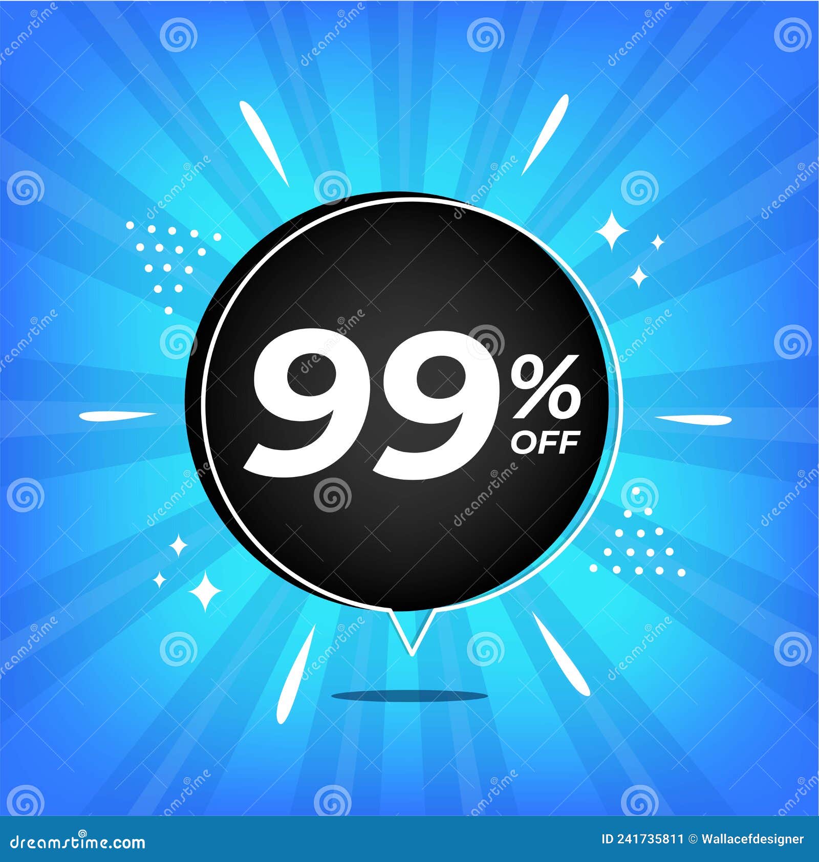 99 Off. Blue Banner with Ninety-nine Percent Discount on a Black ...