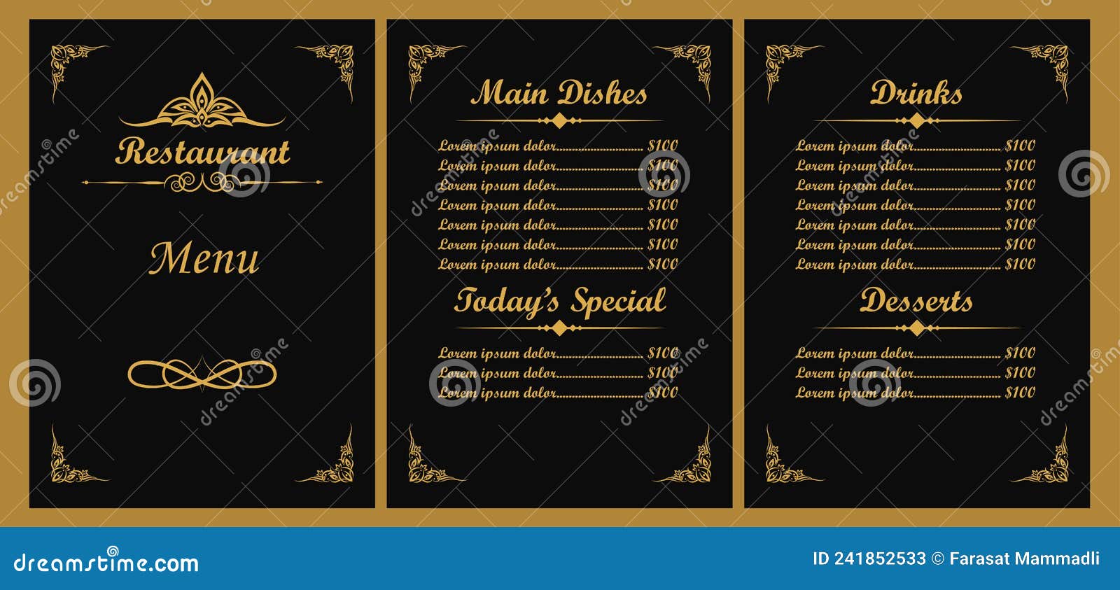 Black Luxury Restaurant Menu Design. Elegant Luxury Cover Template ...