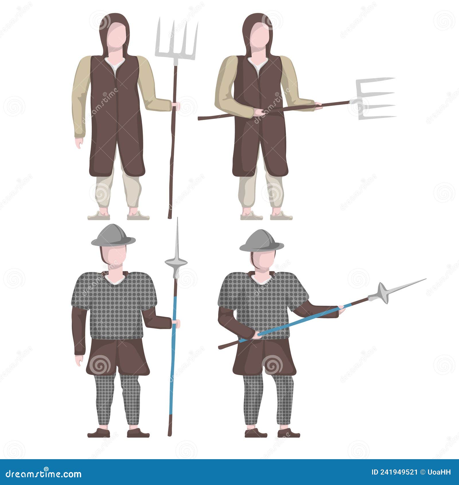 Medieval Combat Militia And Regular Army In Armor With Weapons. Cartoon ...