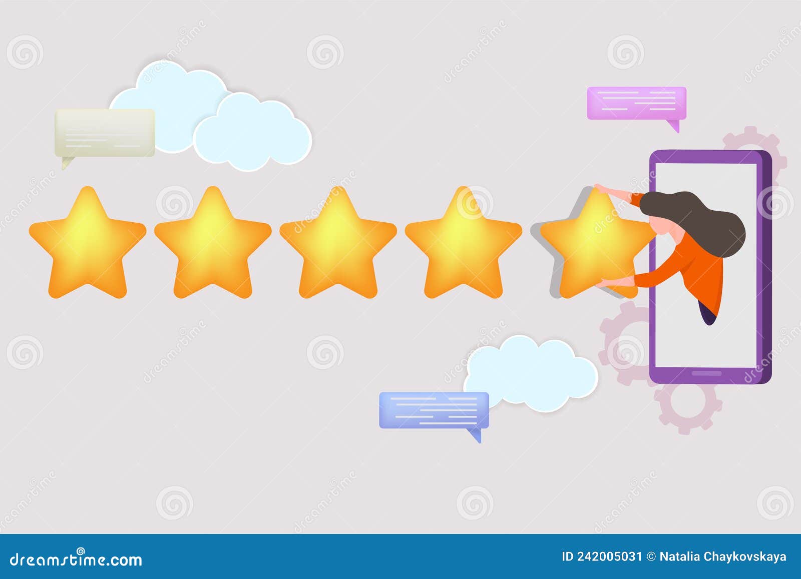 Reviews of the Mobile App with Five Stars. Vector Illustration Stock ...