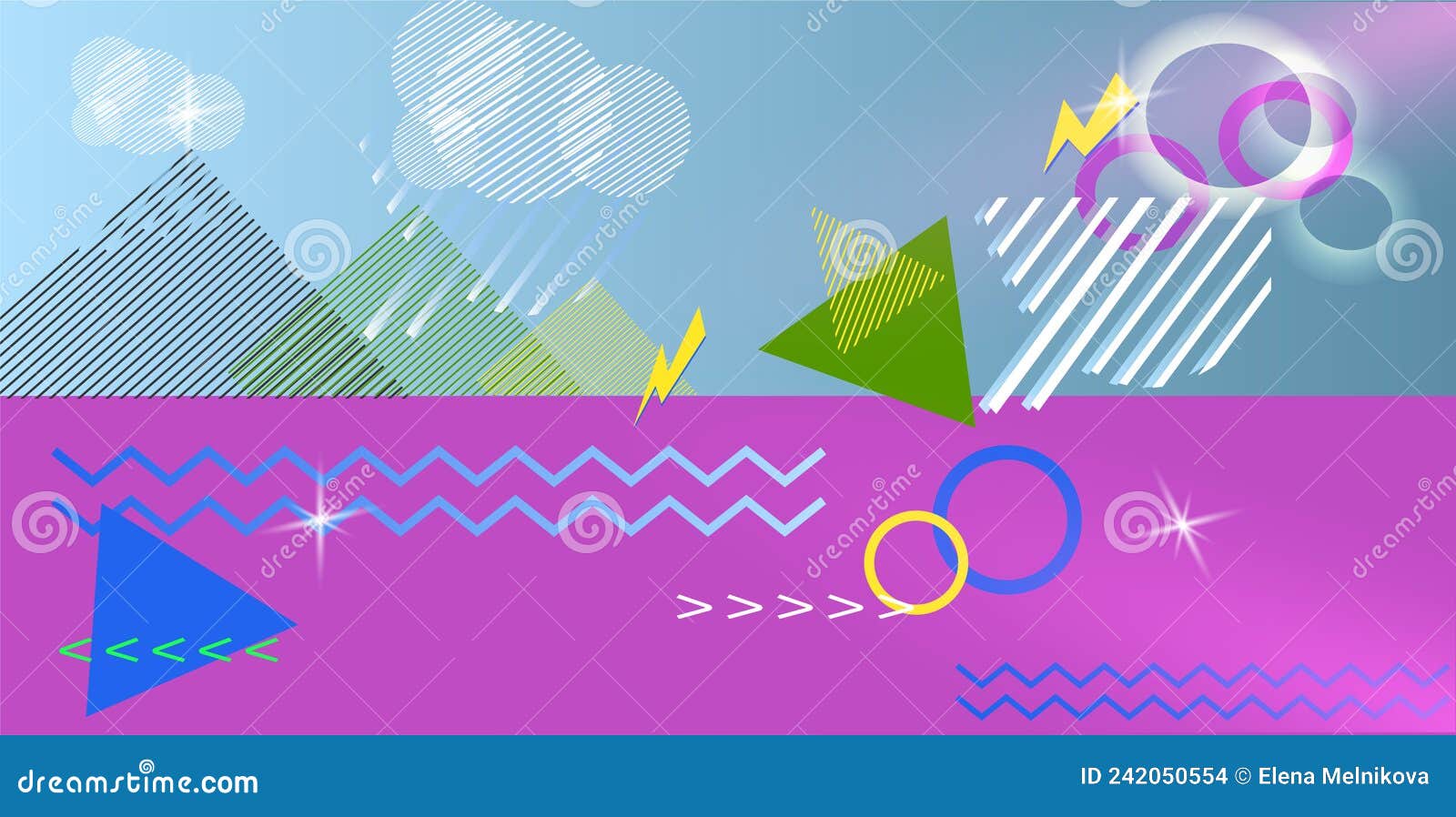 Flat Abstract Landscape of Graphic Elements in Retro Style Stock Vector ...