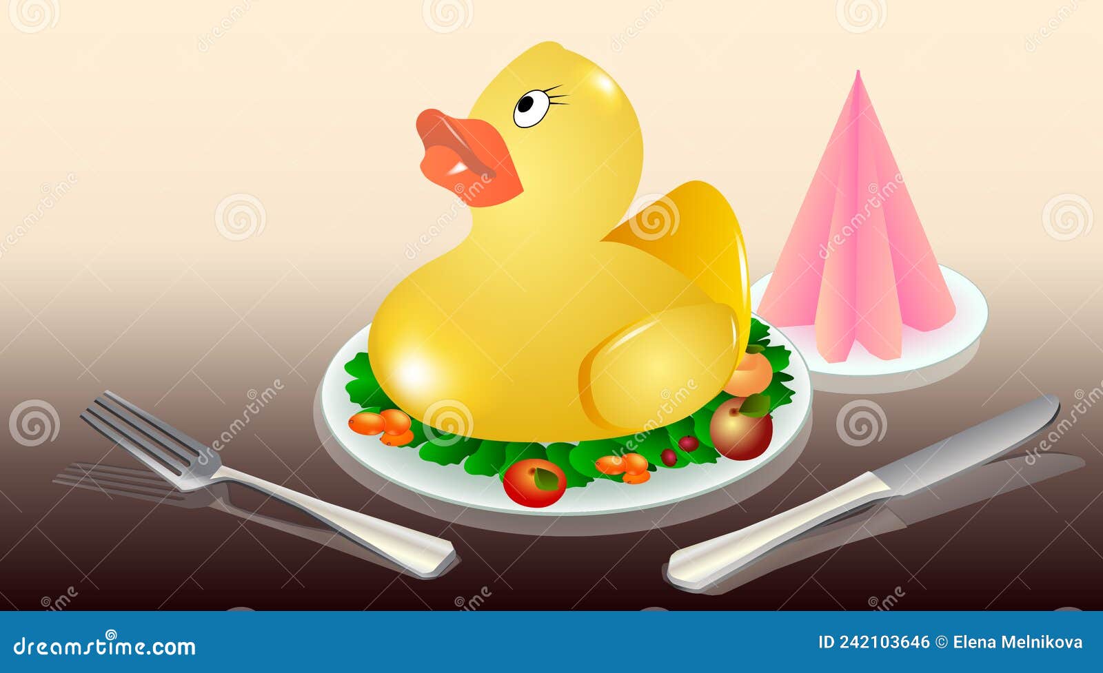 A Vividly Absurd Illustration with a Rubber Duck on the Dinner Table ...