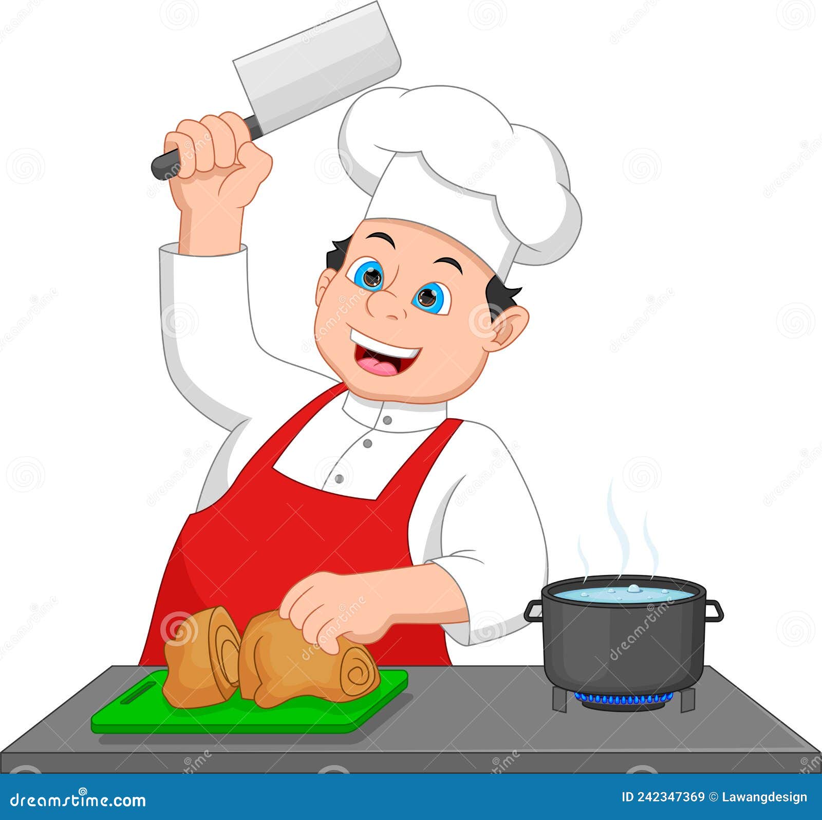 Chef Cuts Chicken Meat Cartoon Stock Vector - Illustration of delicious ...
