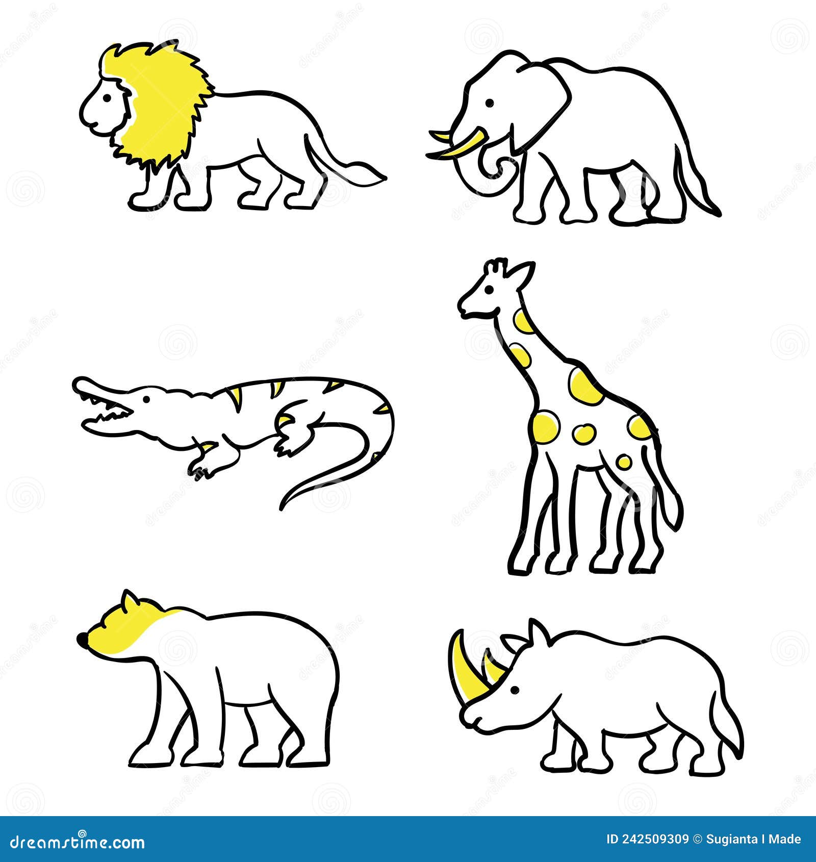 Hand Drawn Style Of Wild Animals Icon Sets Vector. | CartoonDealer.com ...