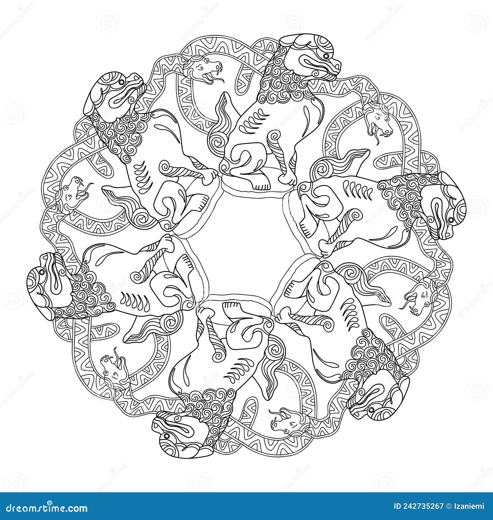 Mythical Snakes Surround Magical Stone, Crystal Or Germ Cartoon Vector ...