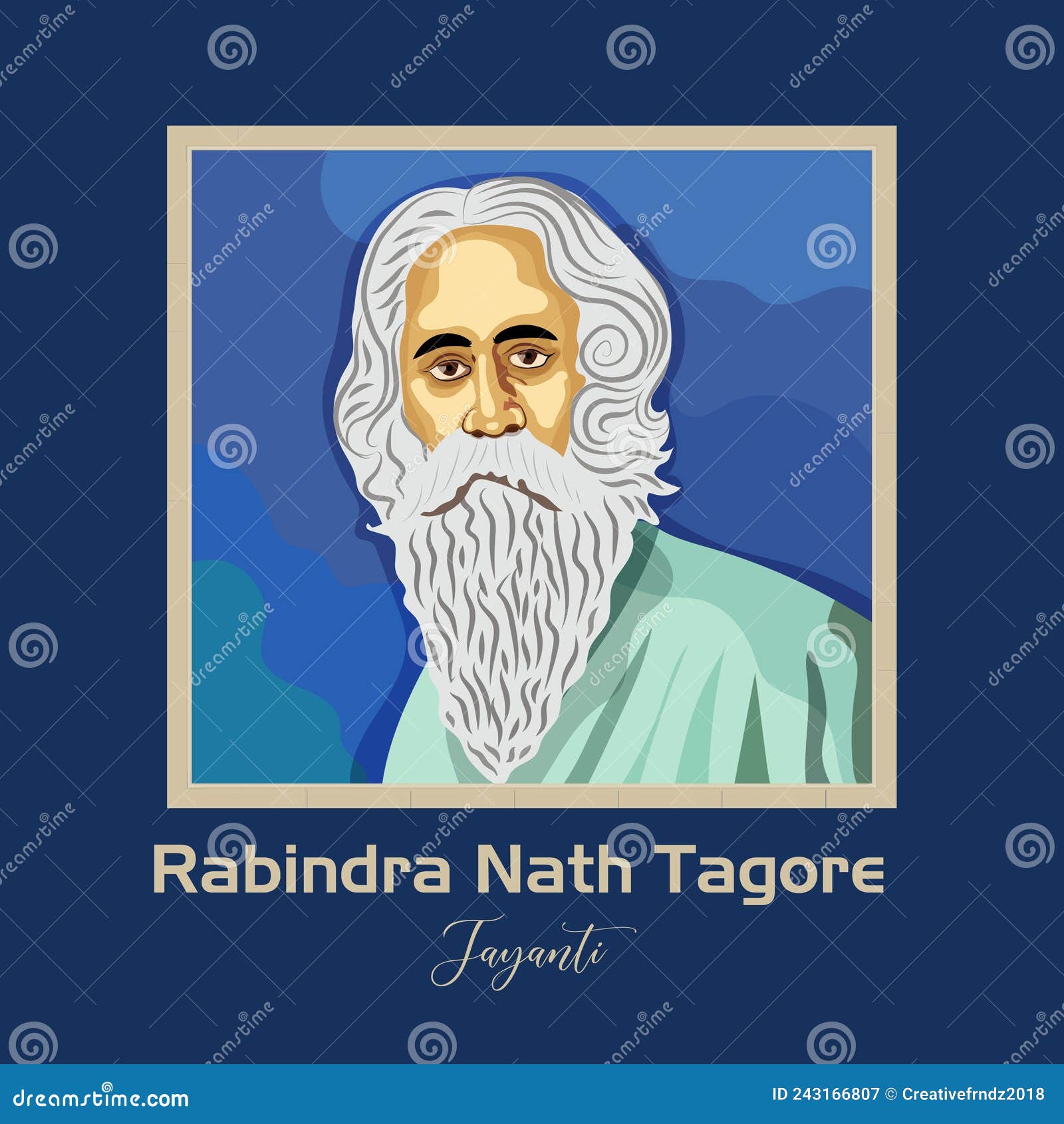 Rabindranath Tagore Jayanti Greeting Card Design Stock Vector ...