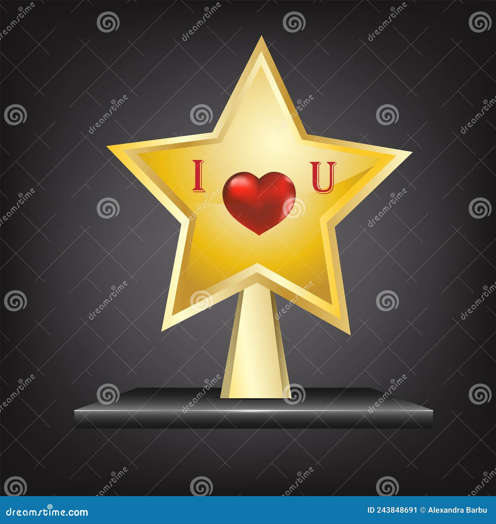 Star Gold Trophy Award with I Love You, Red Heart Stock Vector ...