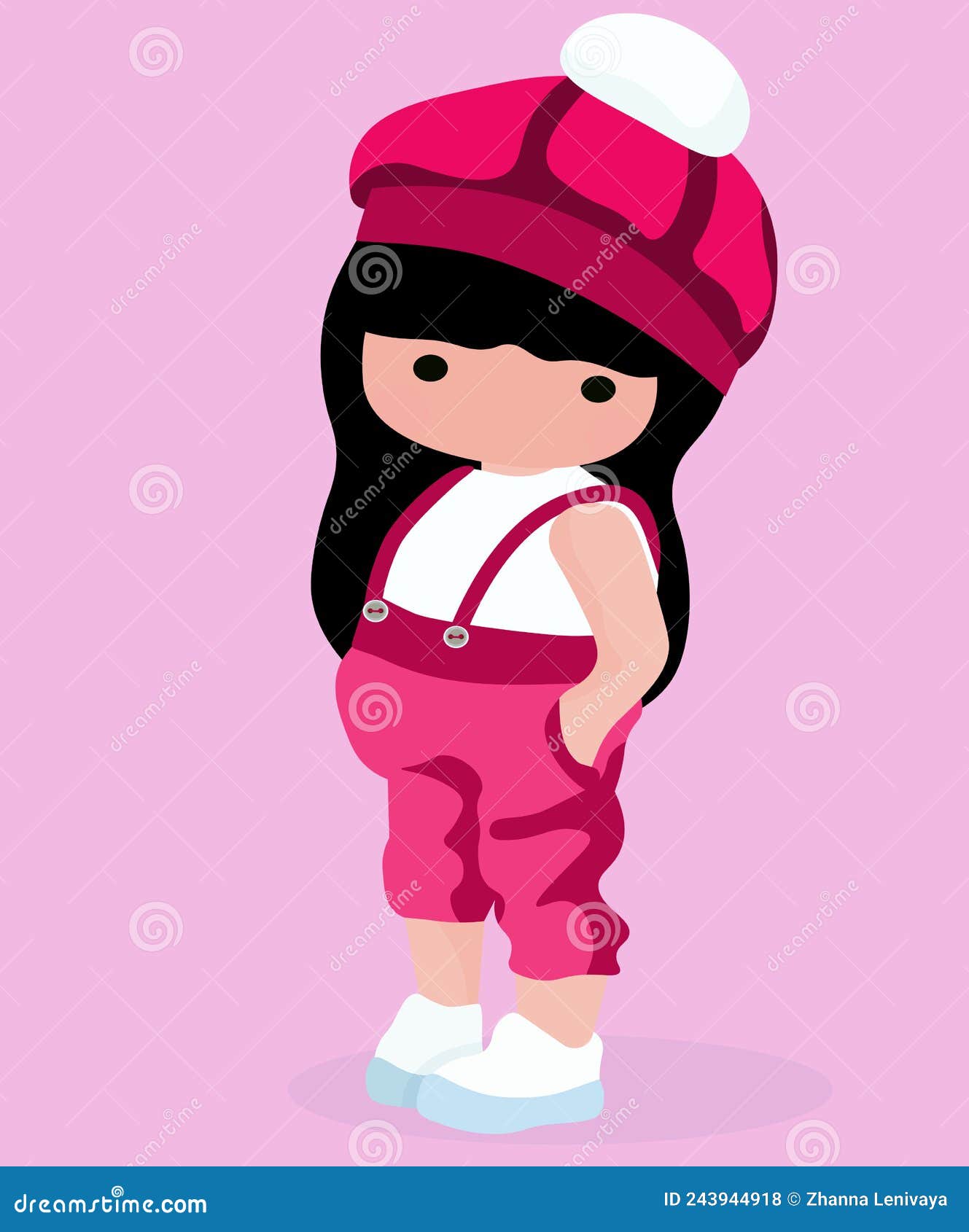 Girl in Pink Pants on a Pink Background Stock Vector - Illustration of ...