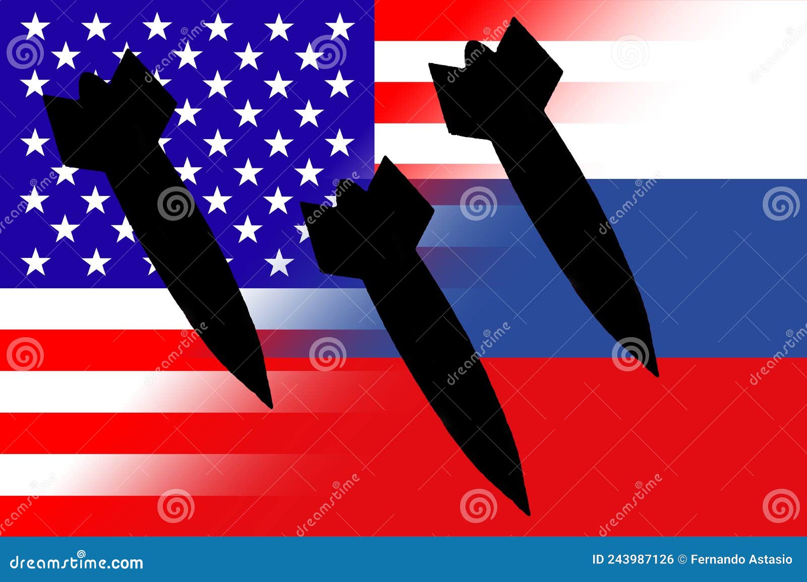 USA Russia. Nuclear Weapons. Russia Flag and United States Flag with ...