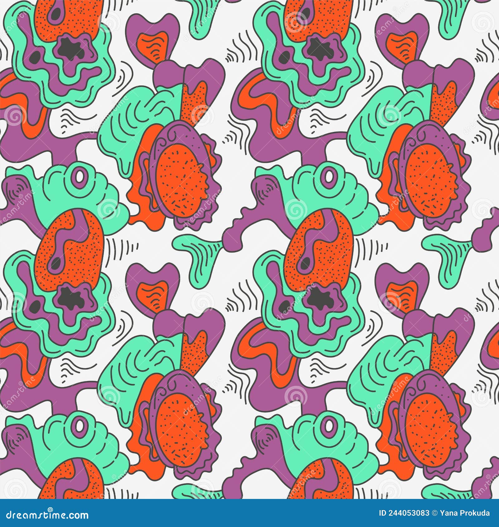 Seamless Abstract Psychedelic Artwork with Hand Drawn Pattern Stock ...