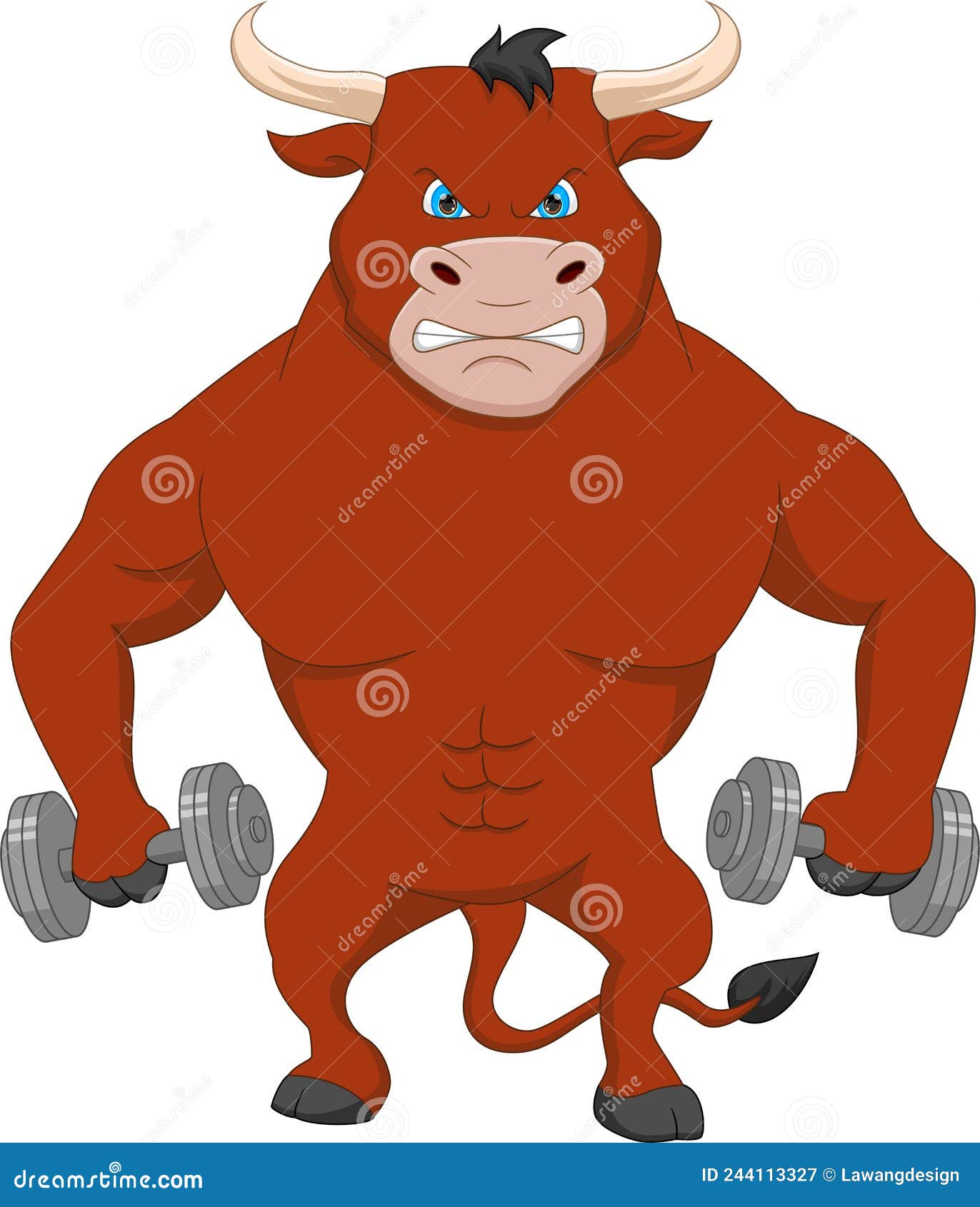 Muscle Bull with Dumbbells Cartoon Stock Vector - Illustration of ...
