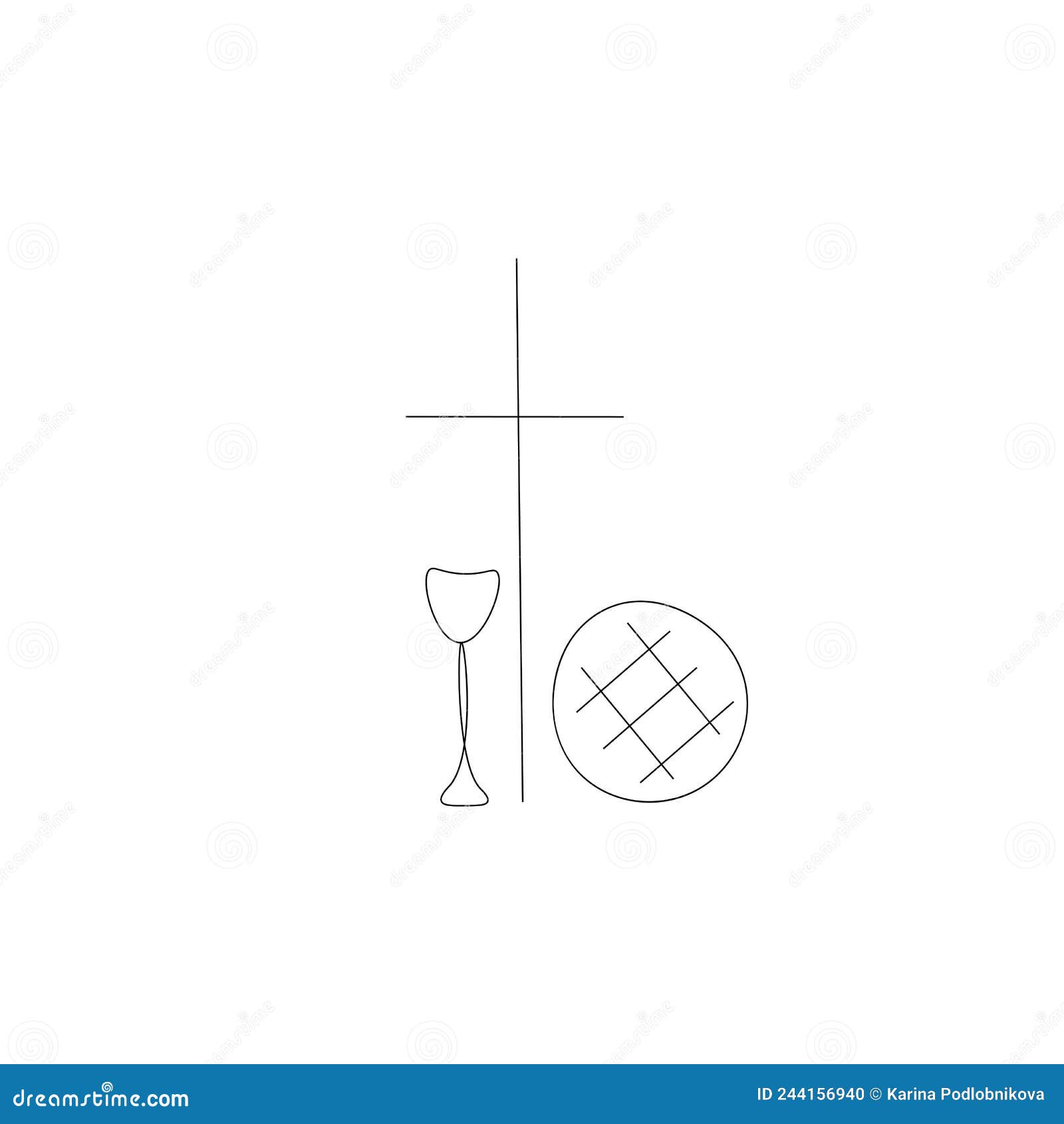 Symbol of Holy Communion Bread and Wine Line Drawing, Vector ...