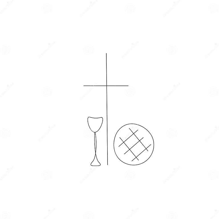 Symbol of Holy Communion Bread and Wine Line Drawing, Vector ...
