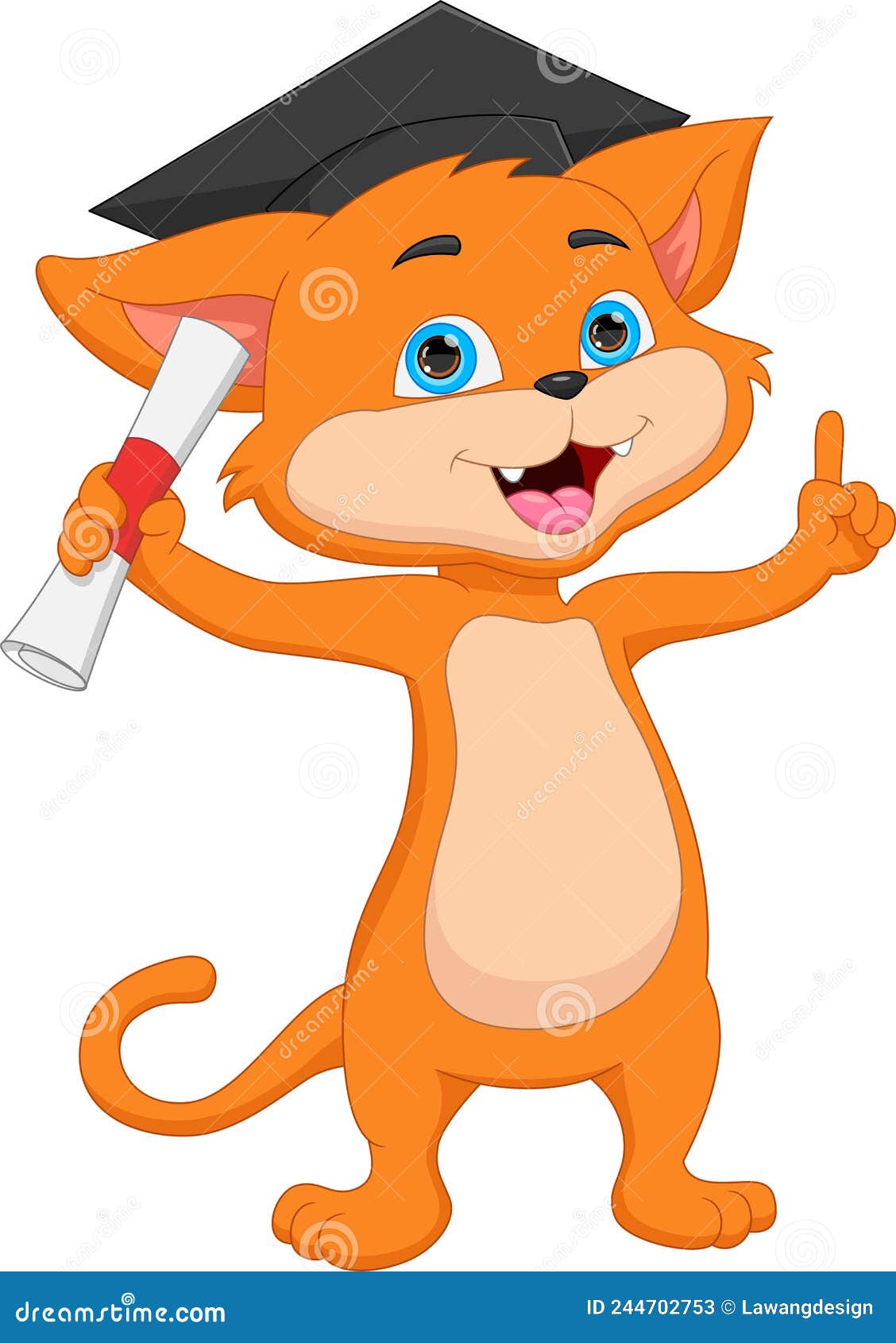 Cartoon Graduate Cat on White Background Stock Vector - Illustration of ...