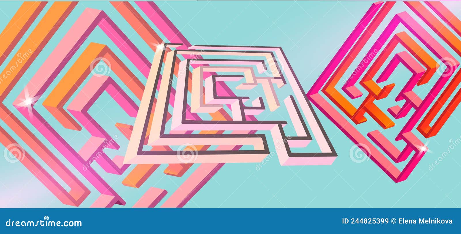 Colored Volumetric Labyrinths. Geometric Pattern. Abstract Vector ...