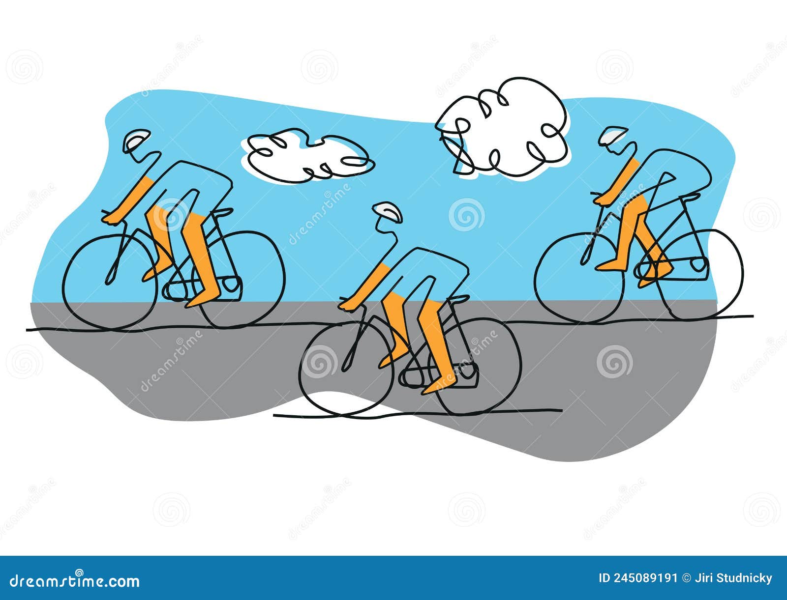 Cycling Race, Line Art Stylized Cartoon. Stock Vector - Illustration of ...