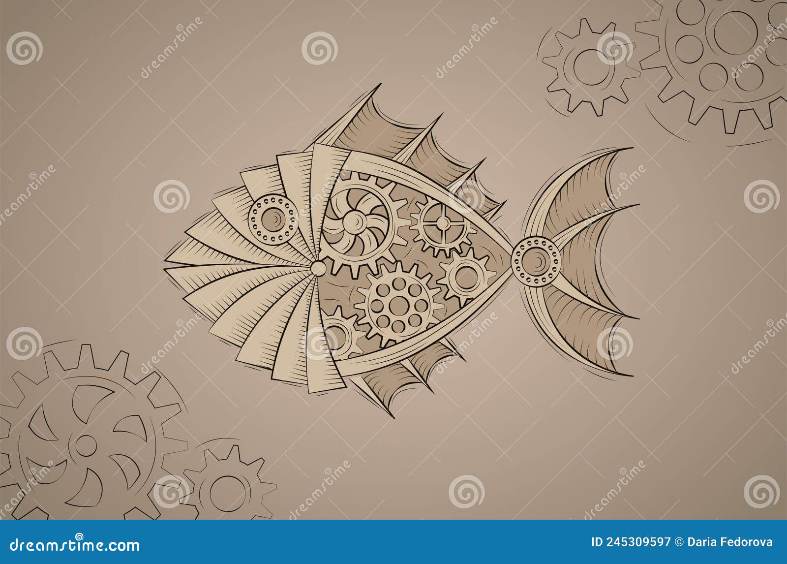 Mechanic Steampunk Fish with Gears Inside Stock Vector - Illustration ...