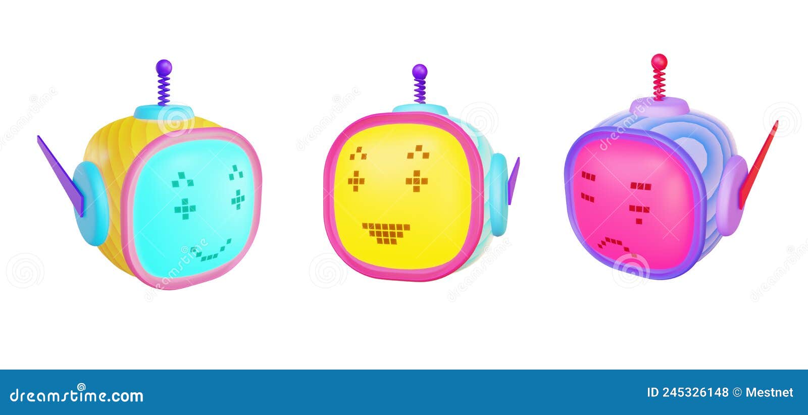 Cute Robot Head Avatar Set. Chat Bot 3d Render Icon with Different ...