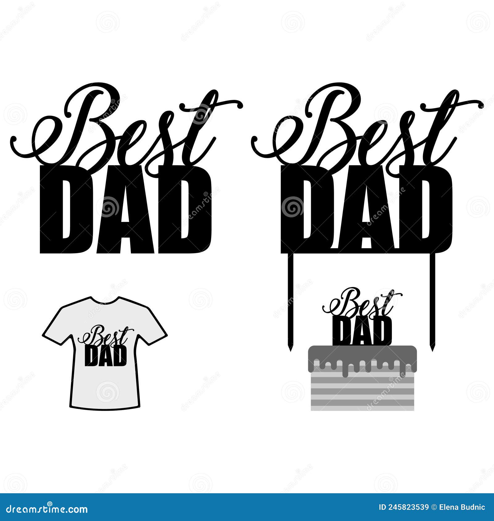 Vector Cake Topper for Laser Cut Best Dad. Stock Vector - Illustration ...