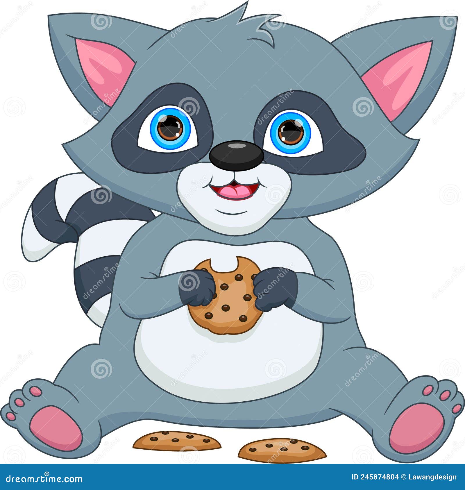 Cute Cartoon Raccoon Eating Cookies Stock Vector - Illustration of ...