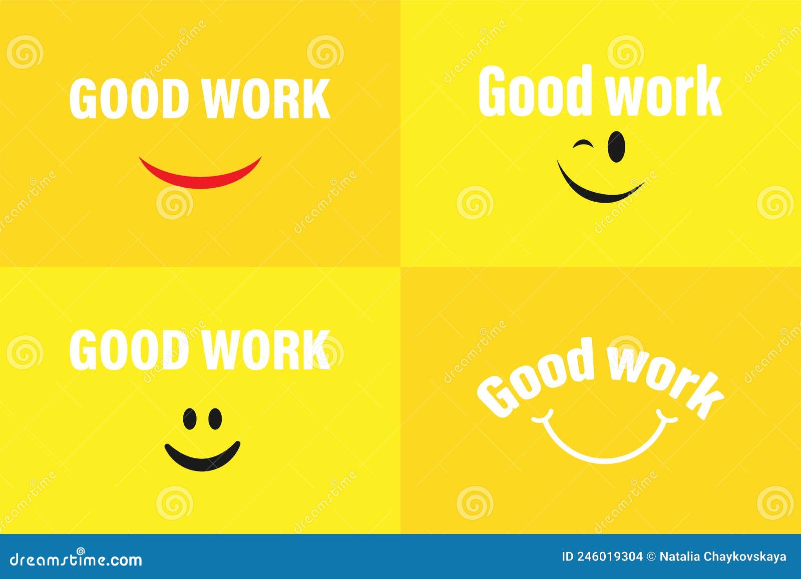 A Set of Good Work Text with a Smile Face, Greeting, Celebration ...