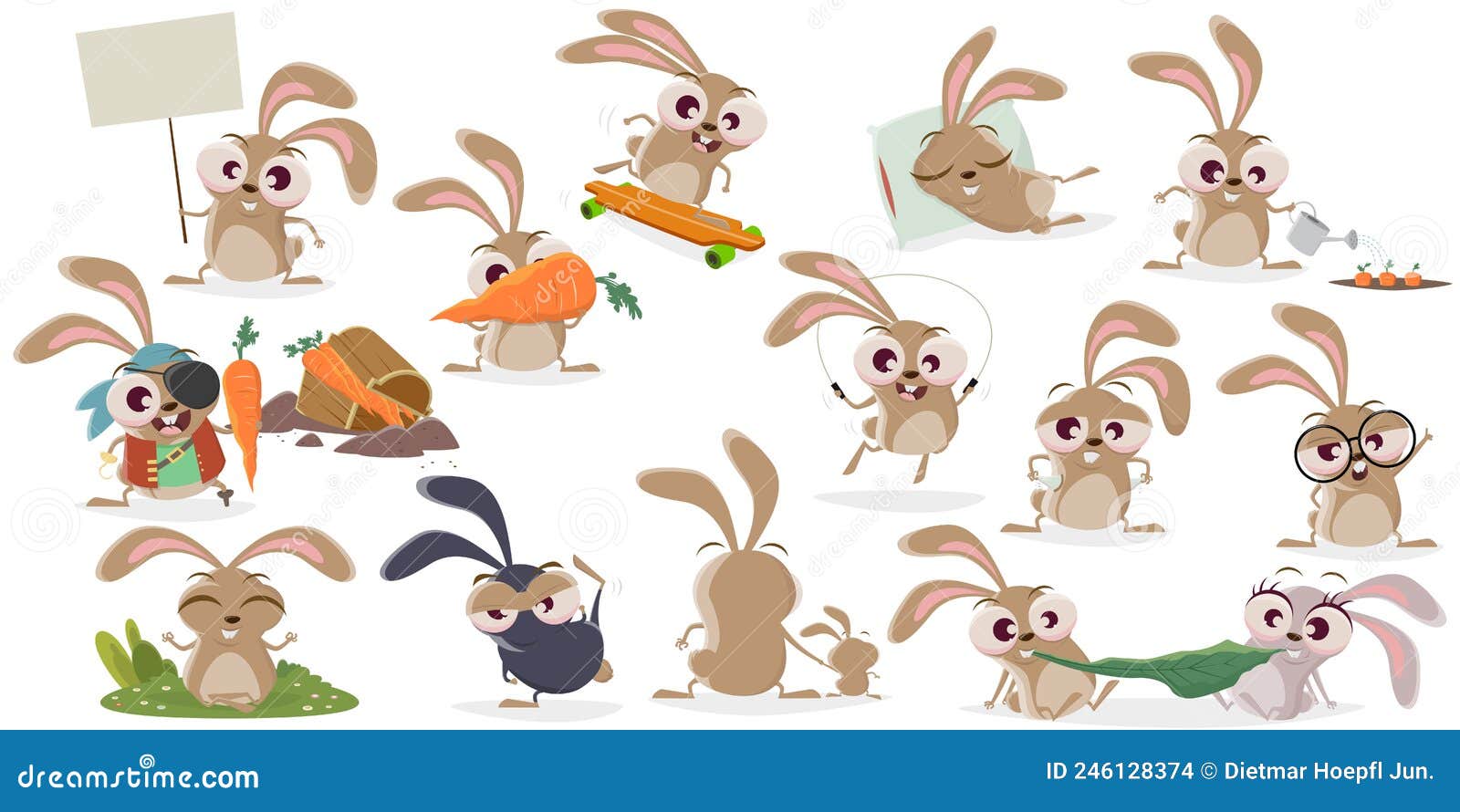 Large Cartoon Collection of a Crazy Rabbit Stock Vector - Illustration ...