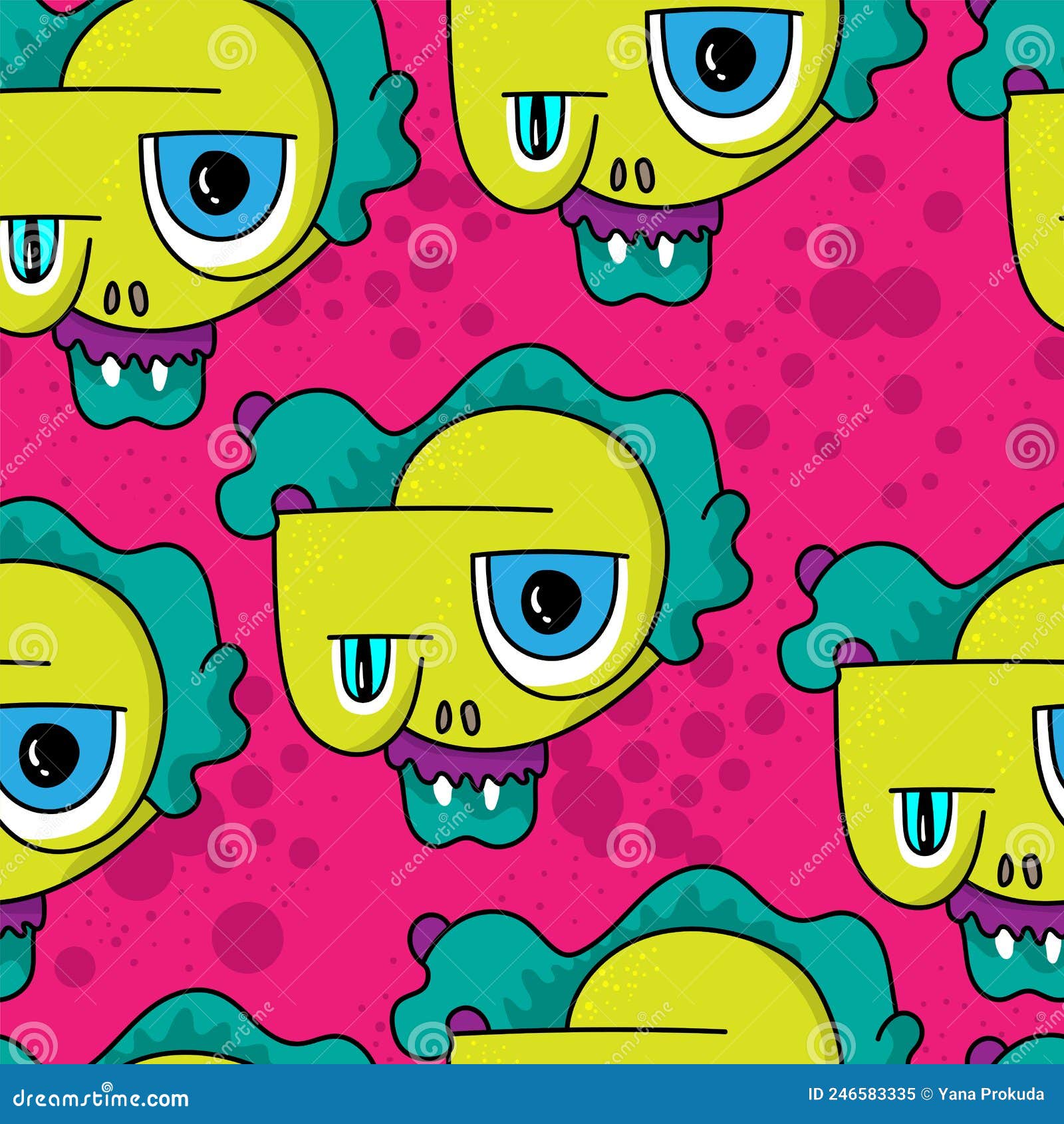 Seamless Pattern with Cute Unique Repeat Creatures Stock Vector ...