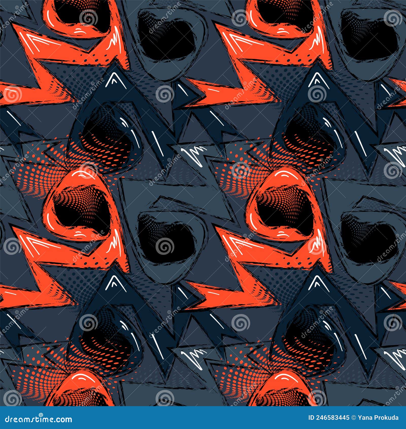 Abstract Urban Pattern with Grunge Spots, Curved Unique Shapes and Dots ...