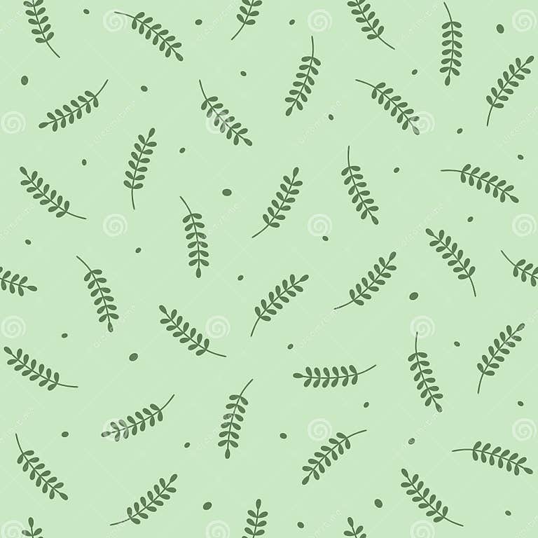 Light Green Summer Seamless Pattern with Leaves Silhouettes and Dots ...