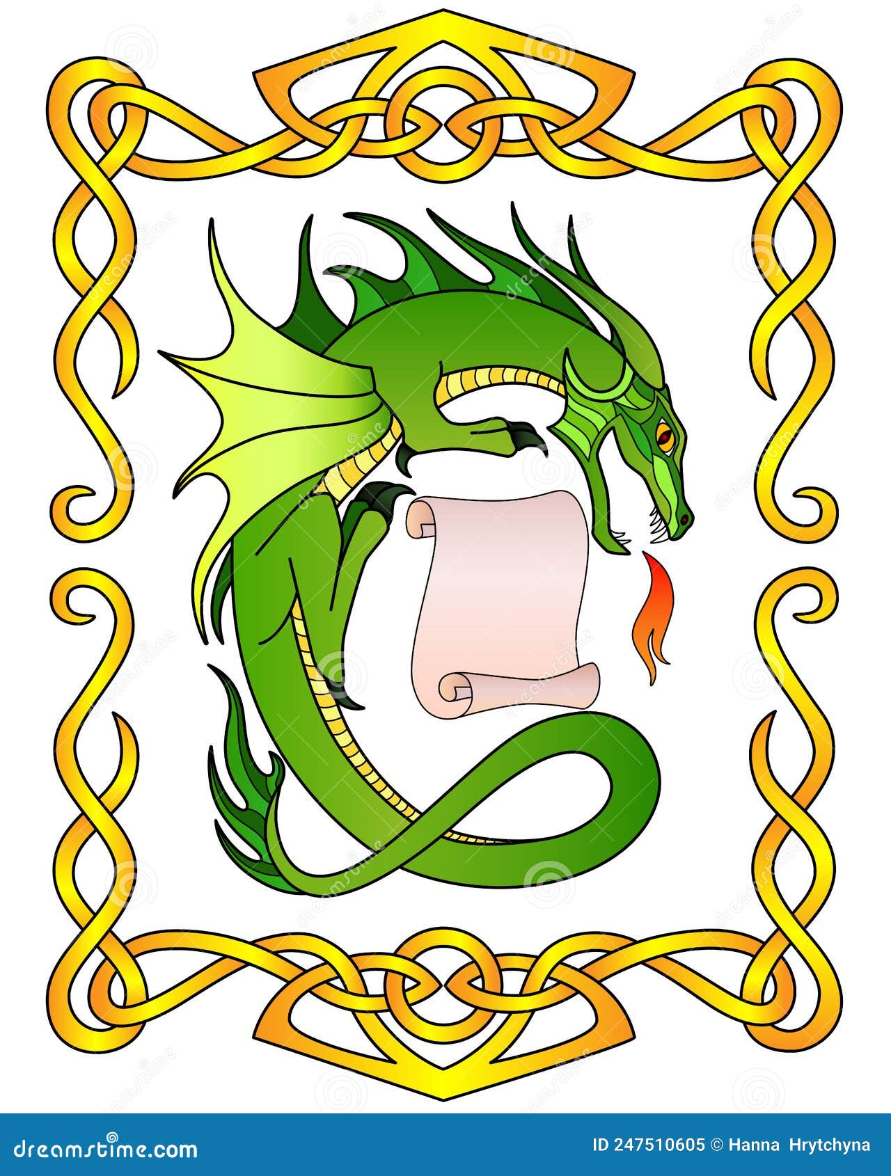 Fantasy Illustration - Dragon with a Framed Scroll - Vector Full Color ...