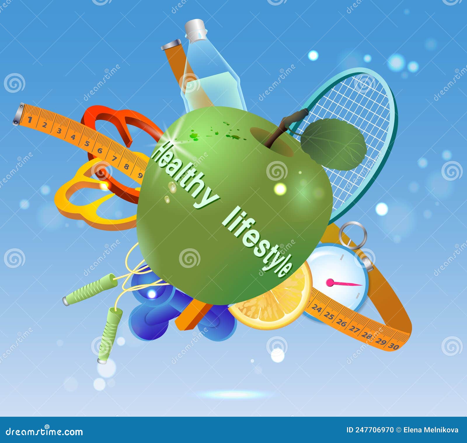 Healthy Lifestyle Banner Template with a Green Apple in the Center ...