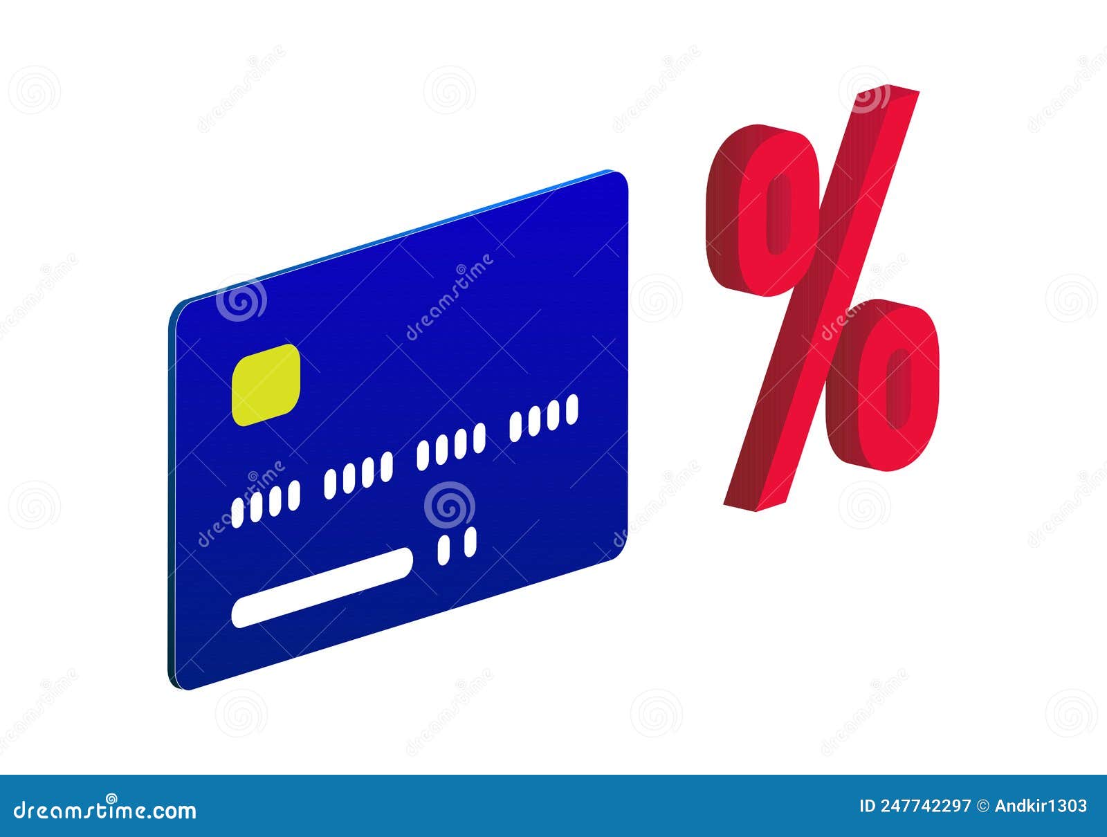Blue Bank Card, Percent Sign, 3D, Isolated Stock Vector - Illustration ...