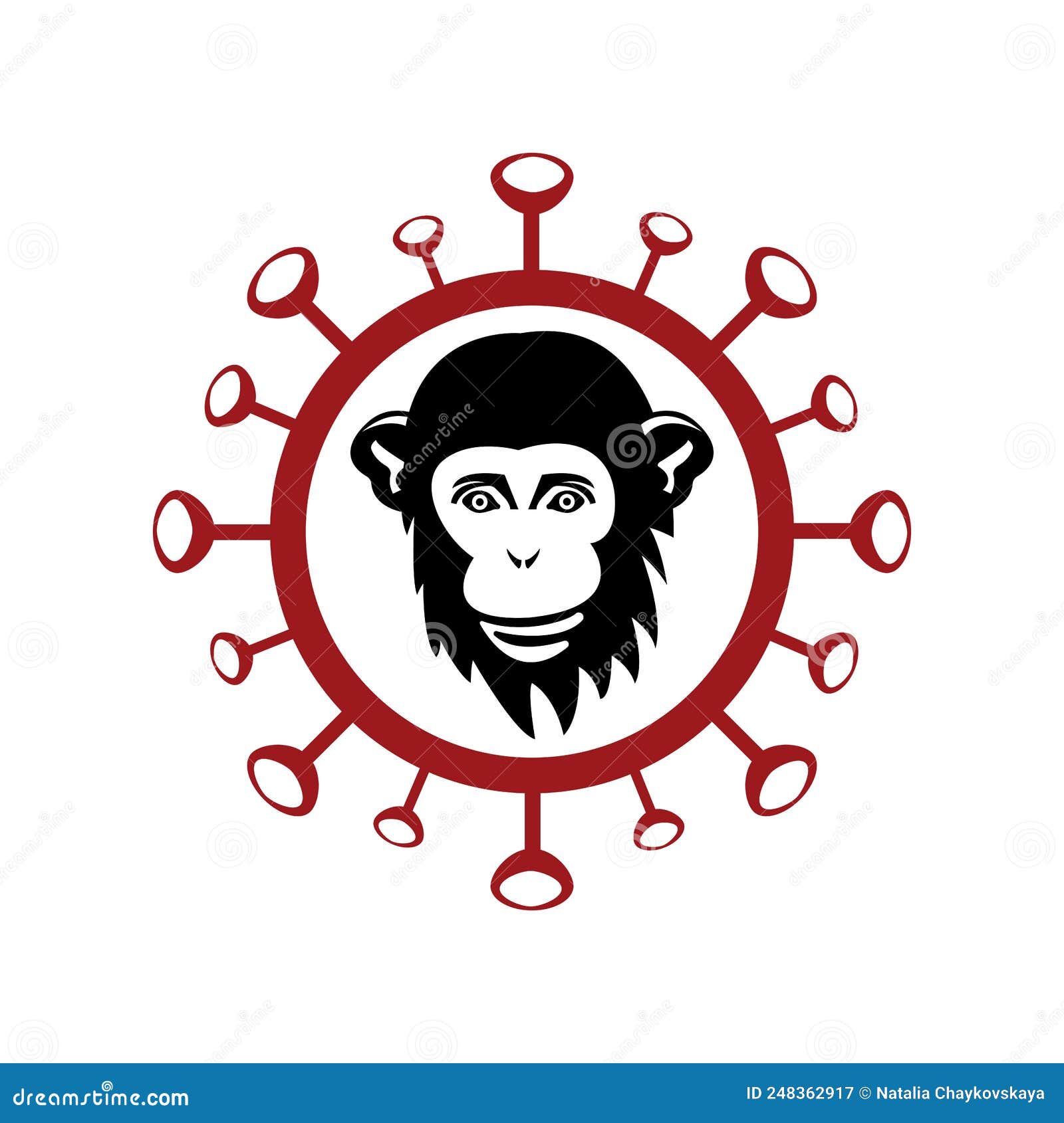 Monkey Ape Icon in Red Virus Molecular- Symbol of Danger and Alertness ...