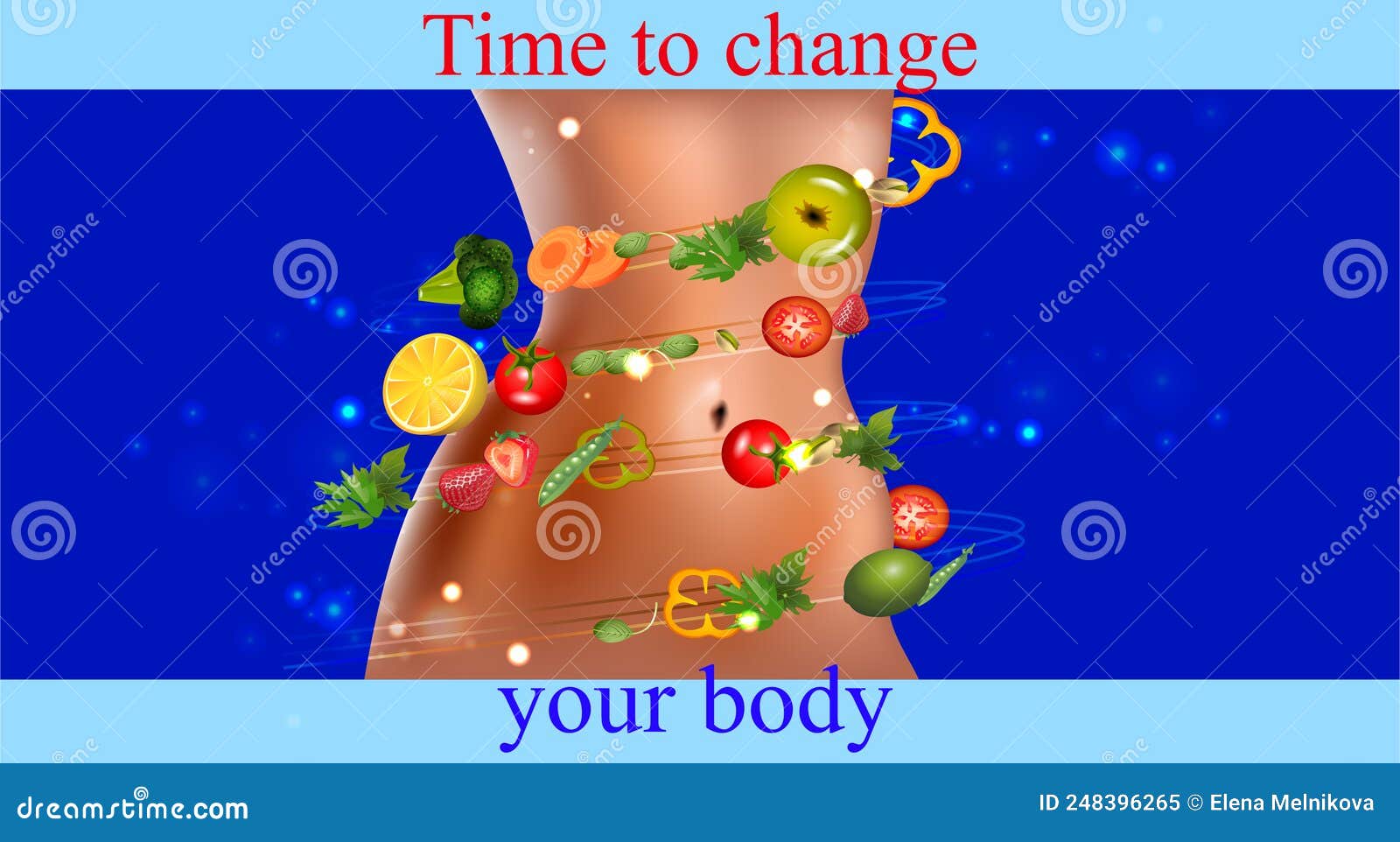 Time To Change Your Body.beautiful Torso and Vegetables Stock Vector ...