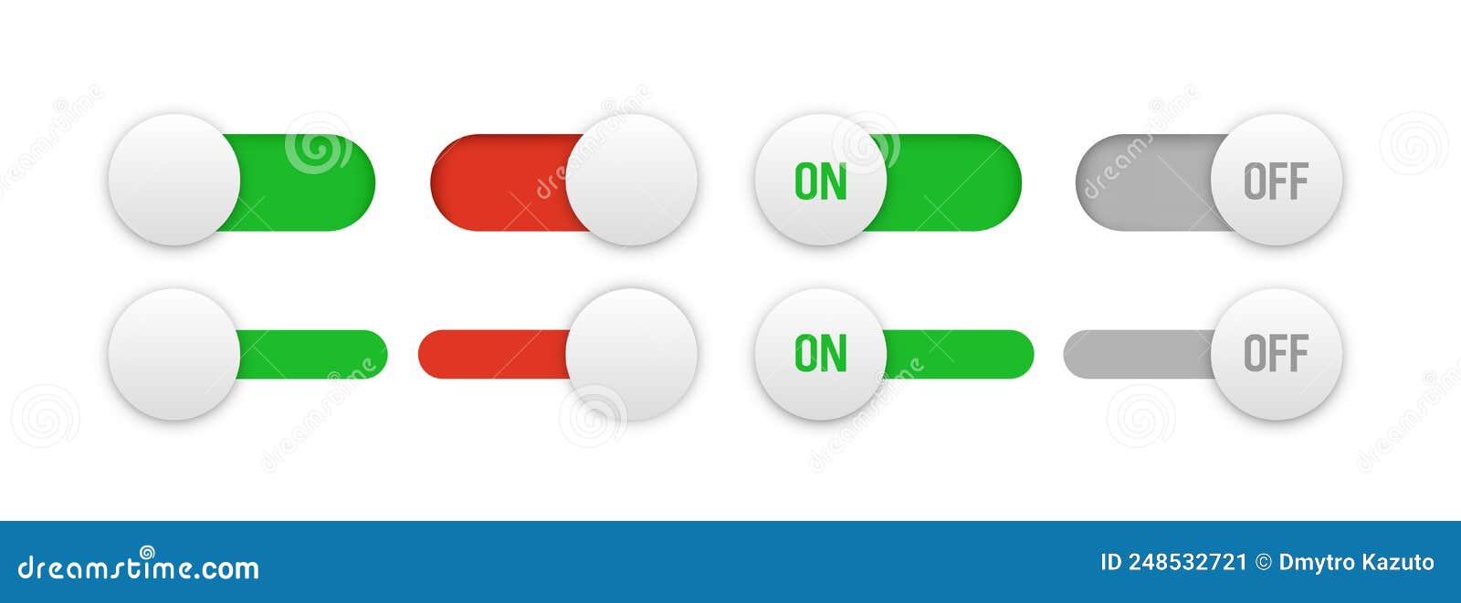 Toggle Button Big Set. Switch On Off Set. Vector Clipart Isolated On ...