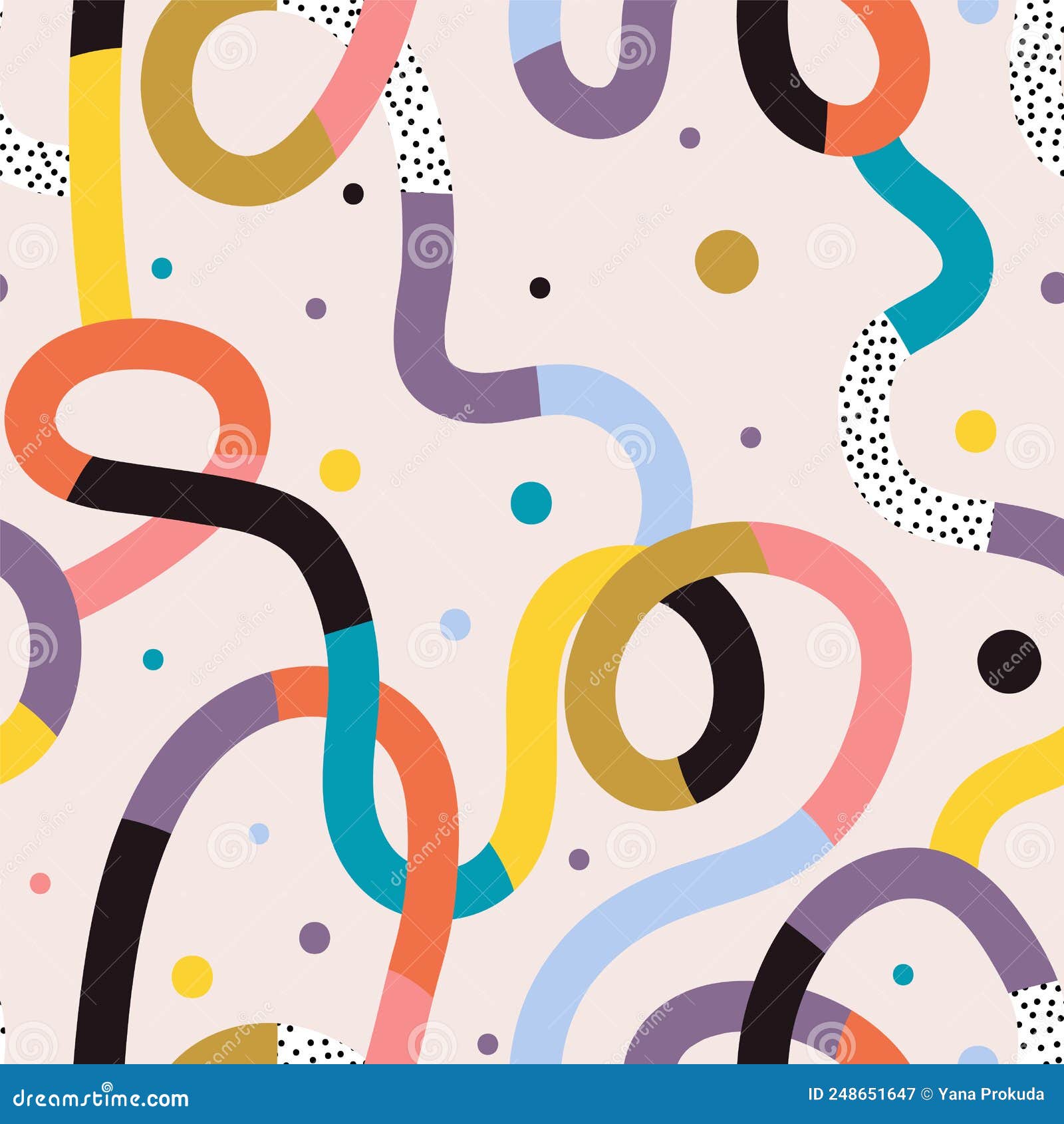 Seamless Cute Pattern with Wave Colorful Line with Dots Stock Vector ...