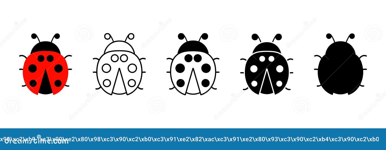 Ladybugs Cute Different Characters Set. Ladybirds In Five Style ...