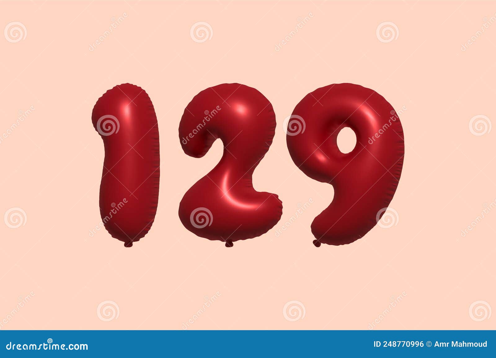 Red Helium Balloon 3D Number 129 Vector Illustration | CartoonDealer ...