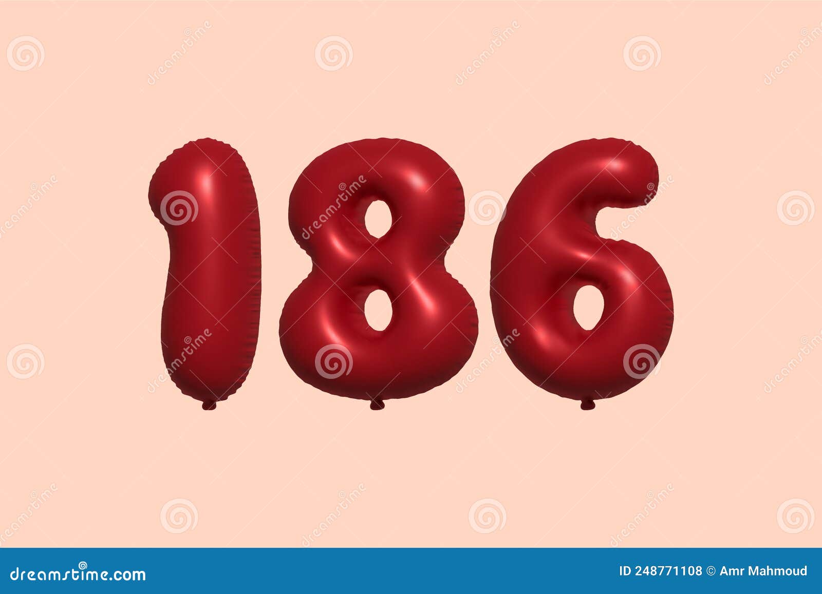 Red Helium Balloon 3D Number 186 Vector Illustration | CartoonDealer ...